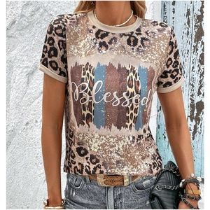 Tops | Blessed Leopard Print Graphic Tee | Poshmark